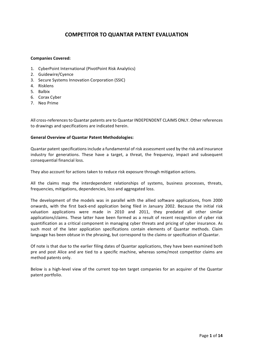 QUANTAR V COMPETITOR PATENTS – Quantar